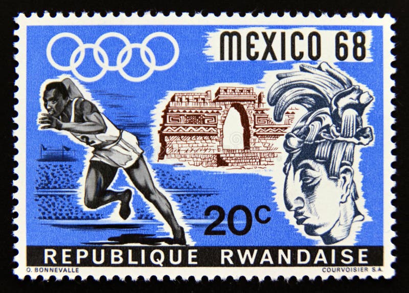 Postage Stamp Rwanda, 1968. Running Sport Editorial Image - Image of ...