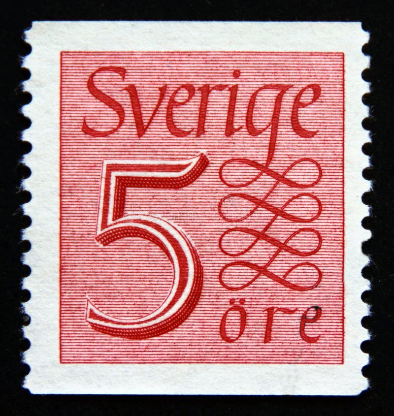Postage Stamp Sweden 1951. New Numeral Type Number 5 Editorial Image ...