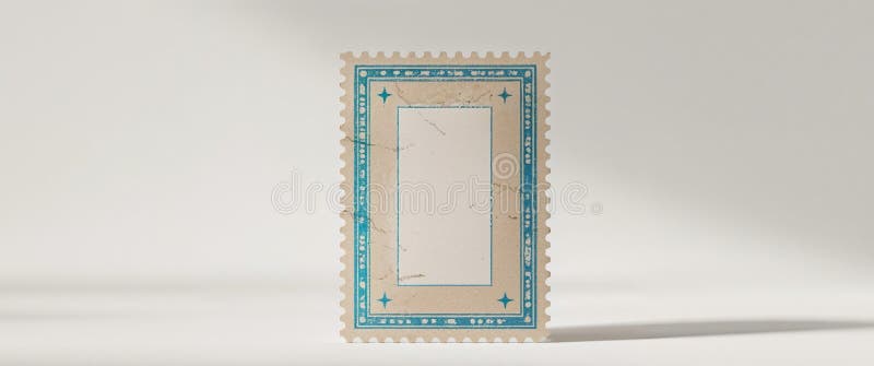 Postage Stamp Vintage Beige and Blue Vertical Blank Postage Stamp with ...