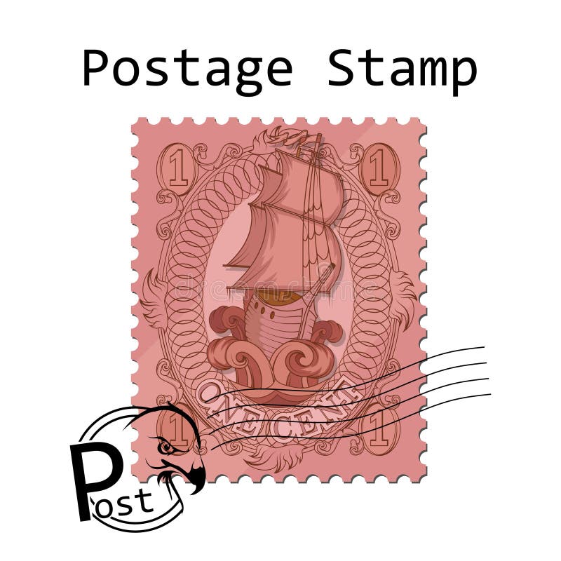 Postage Stamp on White Background. Beautiful Old Ship Stamp Stock ...