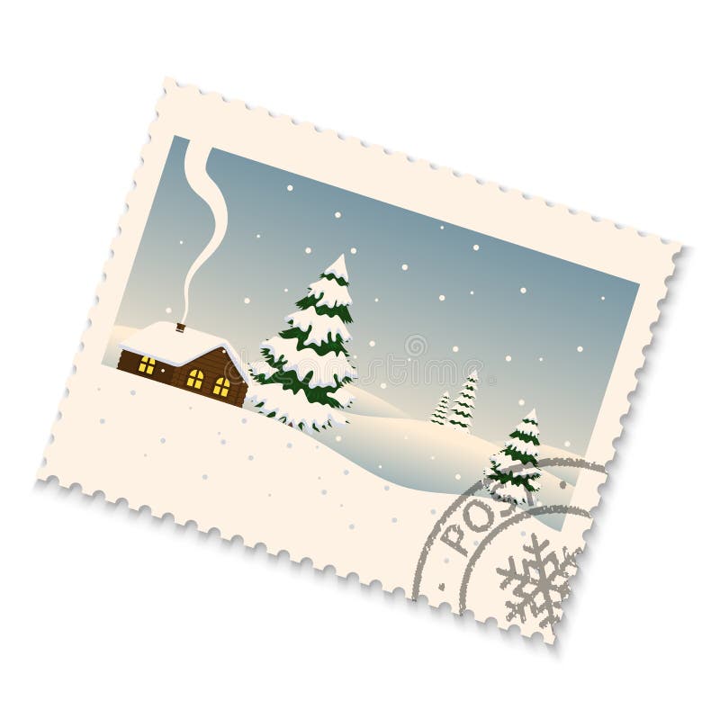Postage Stamp Winter Landscape Stock Illustration - Illustration of ...