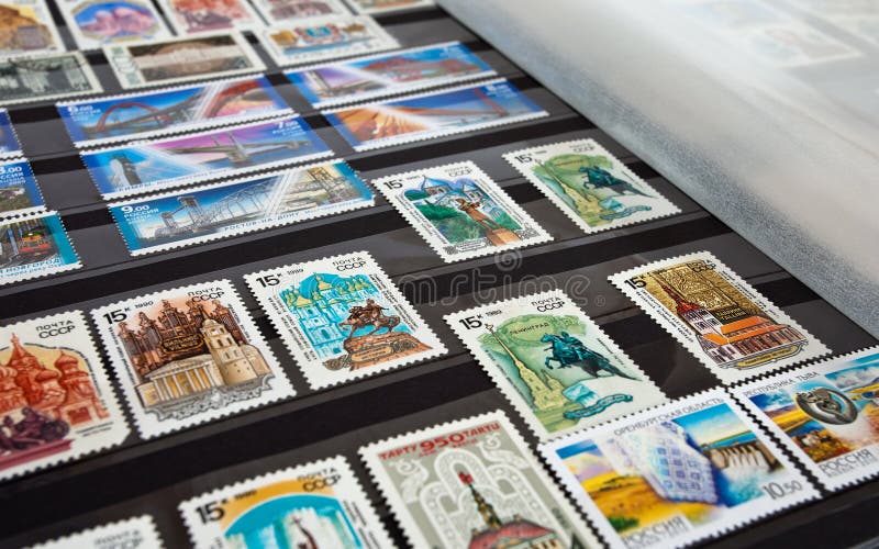 Postage stamps in album. editorial stock image. Image of printing ...