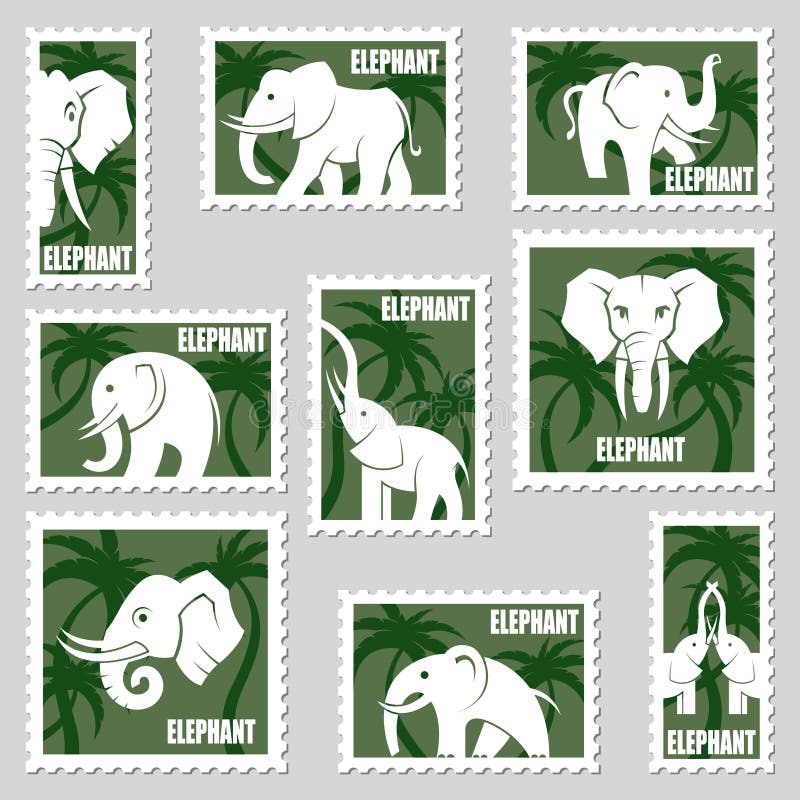 Postage Stamps with Elephant Stock Vector - Illustration of ears ...