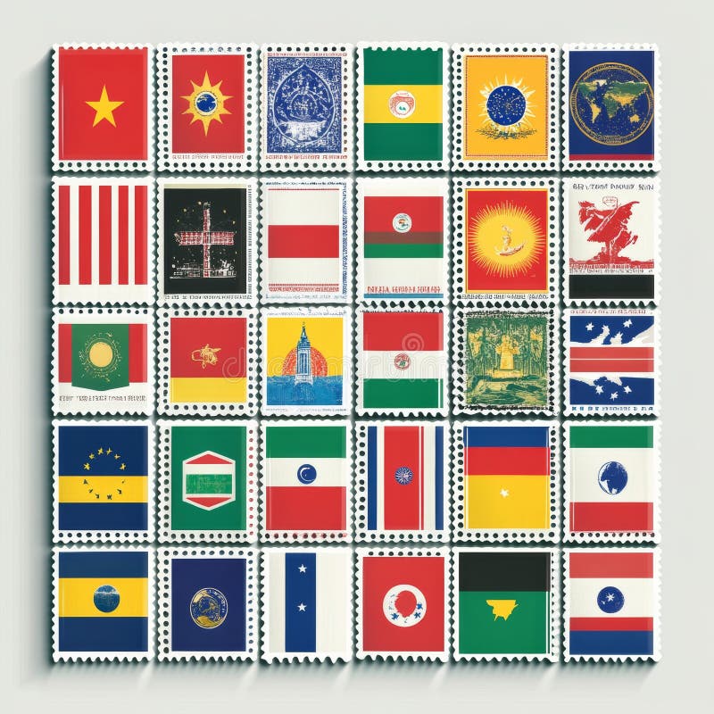 Postage Stamps with Flags of the World. Set of Vector Stamps Stock ...