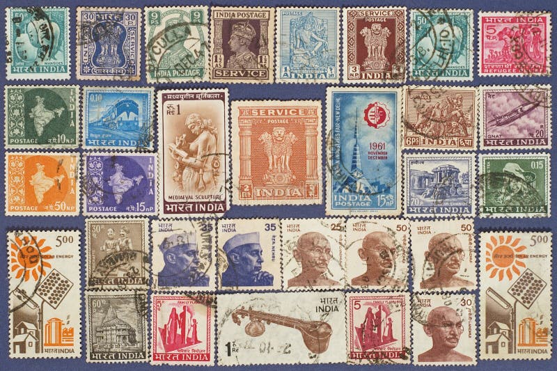 Postage stamps of India. editorial stock image. Image of close - 18671424