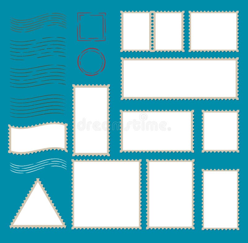 Postage Stamps Template Flat Vector Set Stock Vector - Illustration of ...