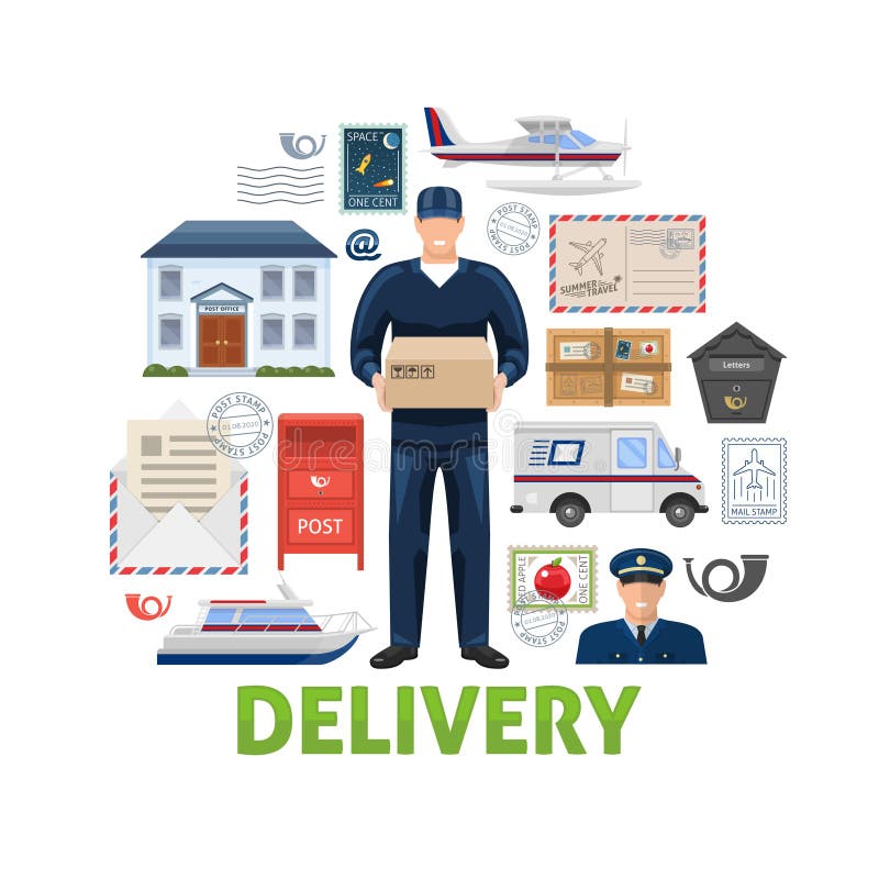 Postal Delivery Elements Set Stock Vector - Illustration of building ...