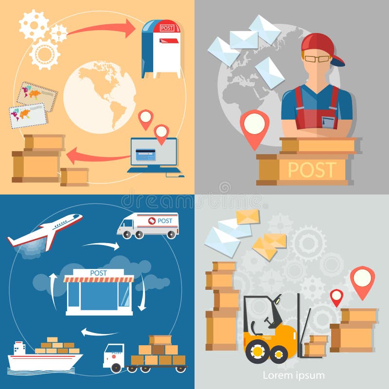 Postal Delivery Post Office Service Postman Set Stock Vector ...