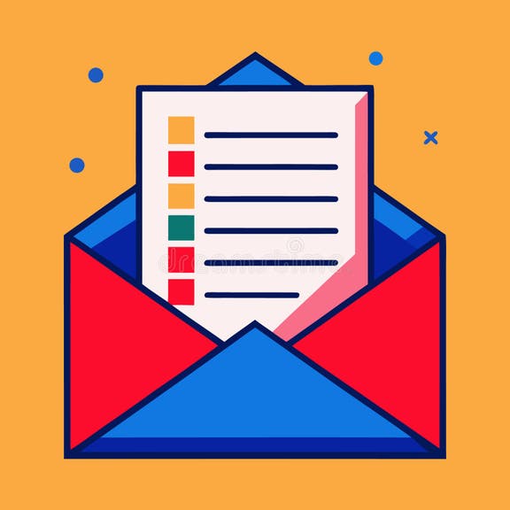 Postal Envelope with Bullet List Note. Flat Vector Illustration Stock ...