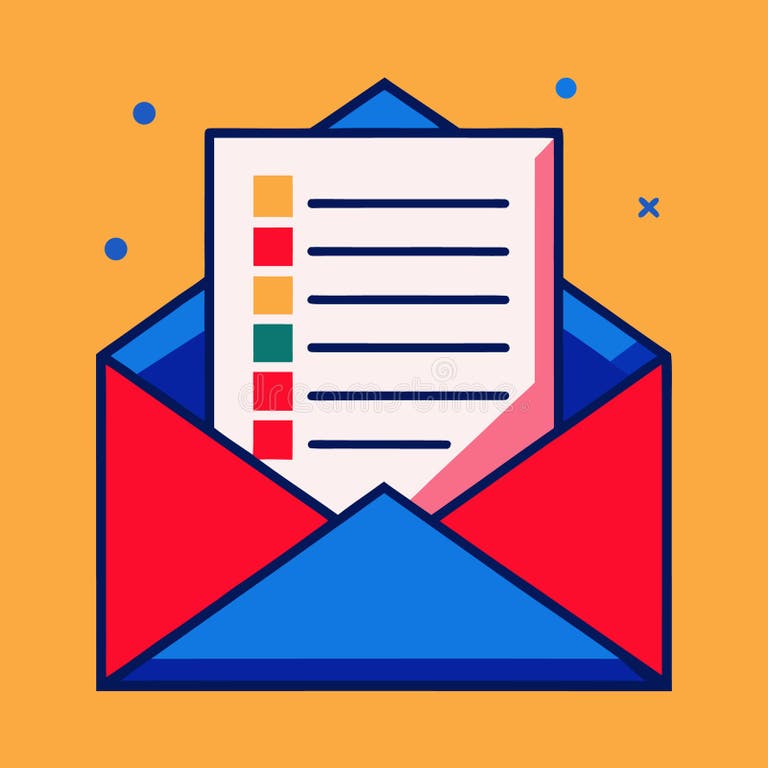 Postal Envelope with Bullet List Note. Flat Vector Illustration Stock ...