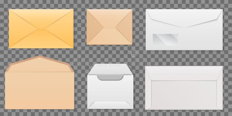 Postal Envelopes in Different Colors or Shapes. Open and Closed Letter ...