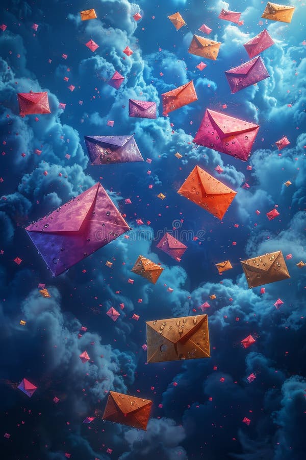 Postal Envelopes Flying Across the Sky. 3d Illustration Stock ...