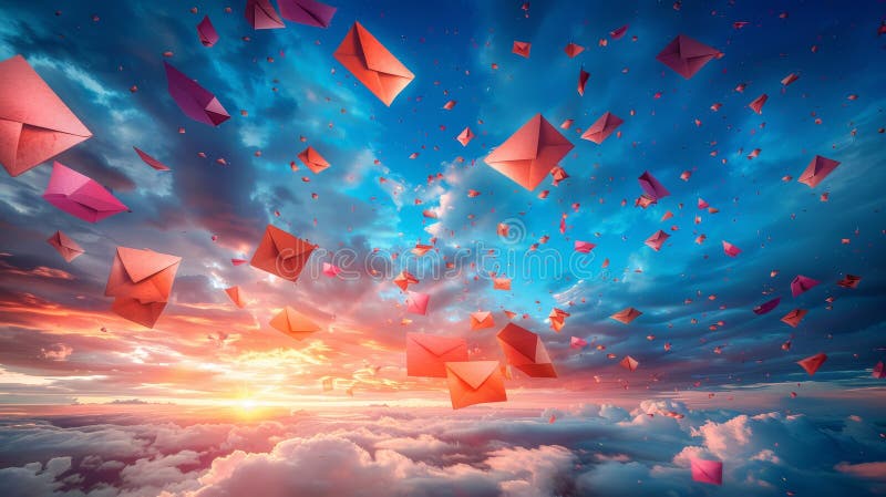 Postal Envelopes Flying Across the Sky. 3d Illustration Stock ...