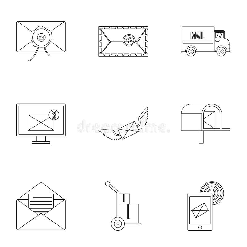 Postal Icons Set, Outline Style Stock Vector - Illustration of client ...