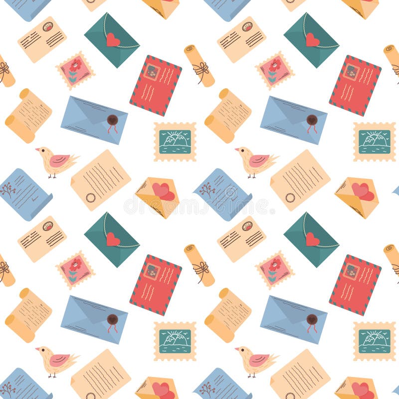 Postal Items Seamless Colorful Vector Illustration. Envelopes Pattern ...