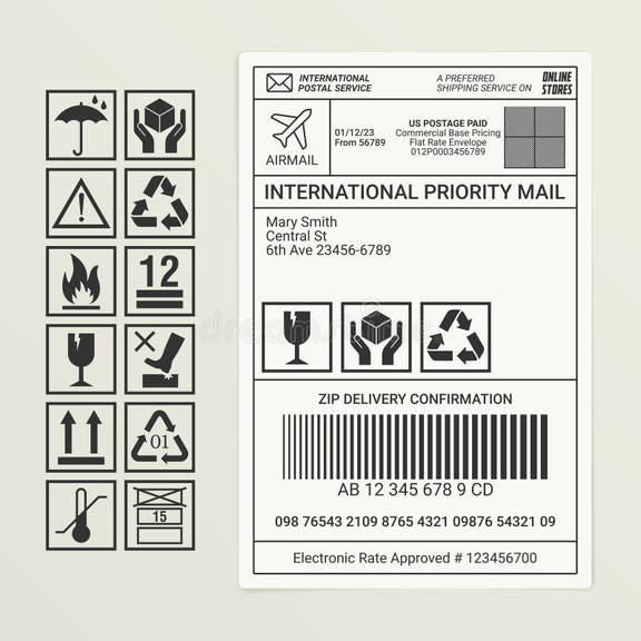 Postal Label. Vector Sticker, Filled with Template Data for Logistic ...