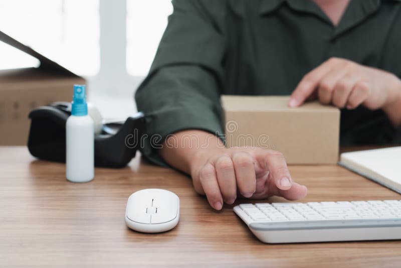 Postal Man Typing Input Order List on Keyboard and Check on the Box ...