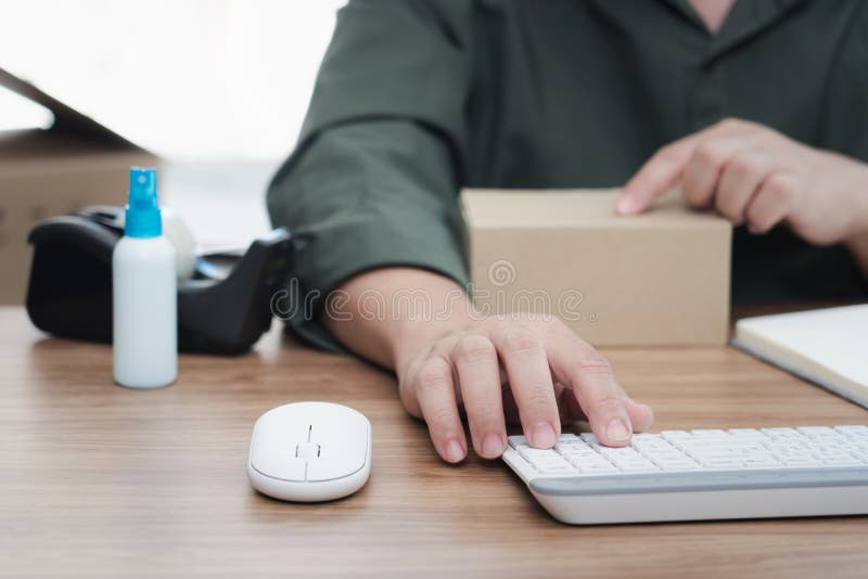 Postal Man Typing on Keyboard Input Order List and Check on the Box for ...