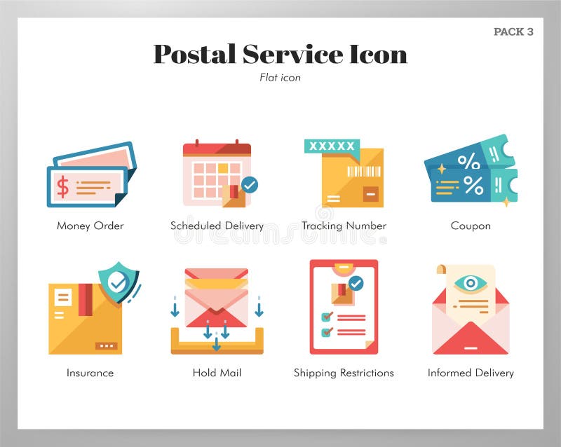 Postal Service Icons LineColor Pack Stock Vector - Illustration of ...
