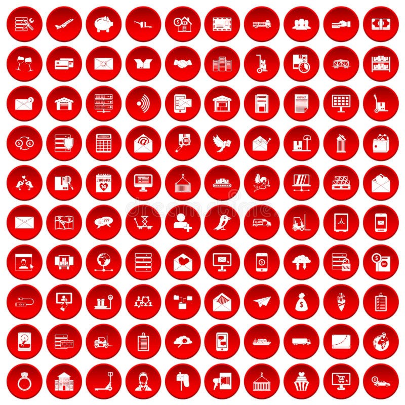 100 Postal Service Icons Set Red Stock Vector - Illustration of icons ...