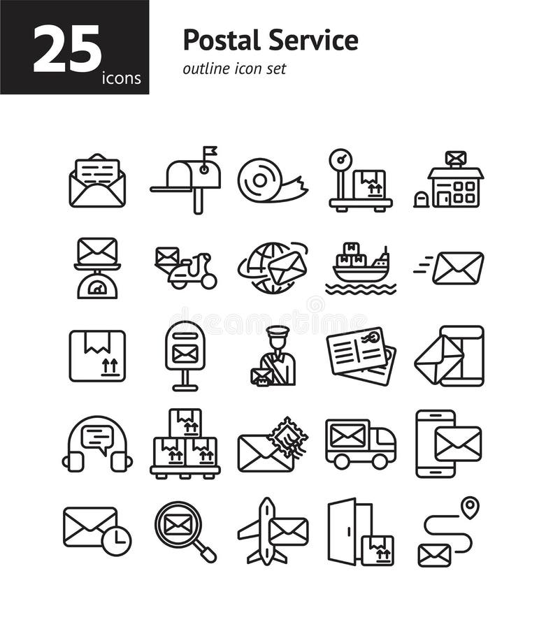 Postal Service Outline Icon Set. Stock Vector - Illustration of cargo ...