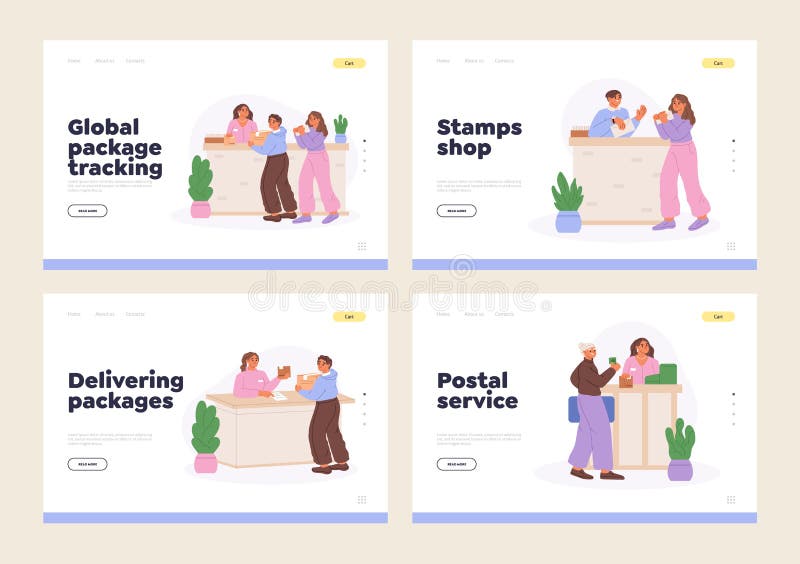 Postal Service and Package Tracking and Delivery Landing Pages Set with ...
