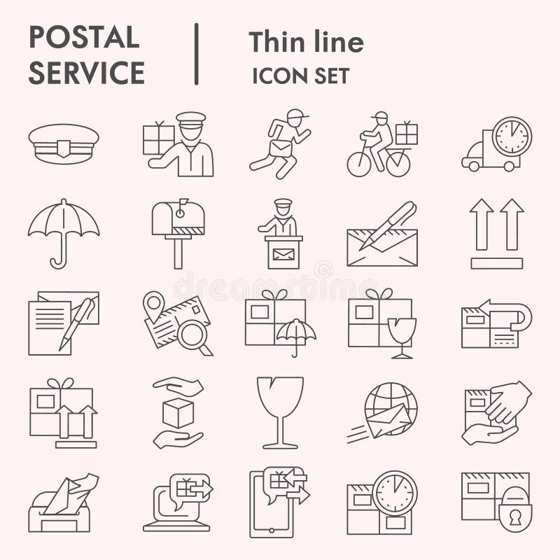 Postal Service Thin Line Icon Set, Postage Mail Collection, Vector ...