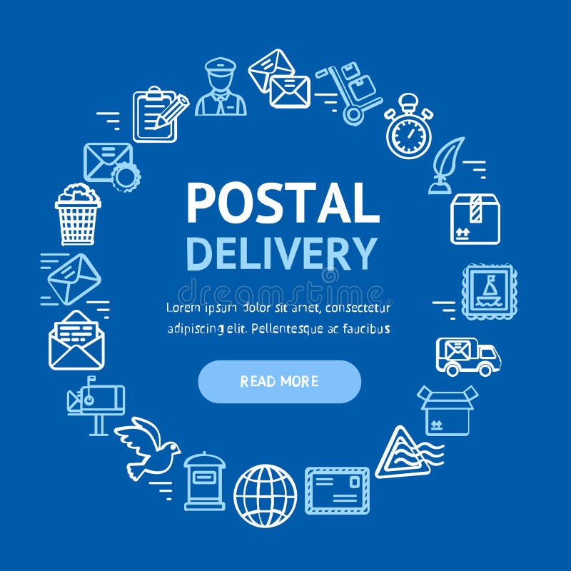 Postal Signs Round Design Template Thin Line Icon Concept. Vector Stock ...