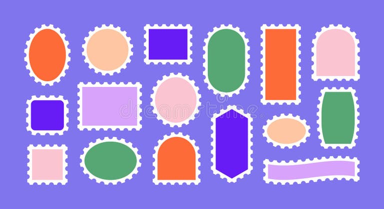 Postal Stamp Vector Colorful Frames Set. Postage Shapes Border Stock ...
