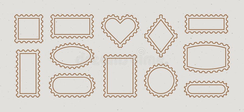 Postal Stamp Vector Outline Frames Set. Postage Shapes Border Stock ...