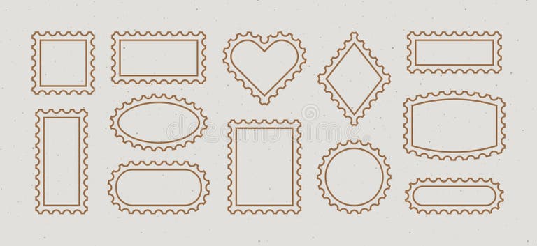 Postal Stamp Vector Outline Frames Set. Postage Shapes Border Stock ...
