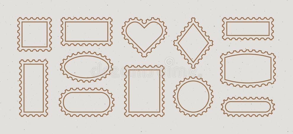 Postal Stamp Vector Outline Frames Set. Postage Shapes Border Stock ...