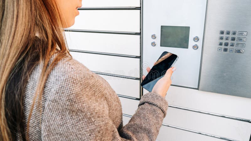 Postal Terminal. Post Delivery Automat Service and Hands with Parcel ...