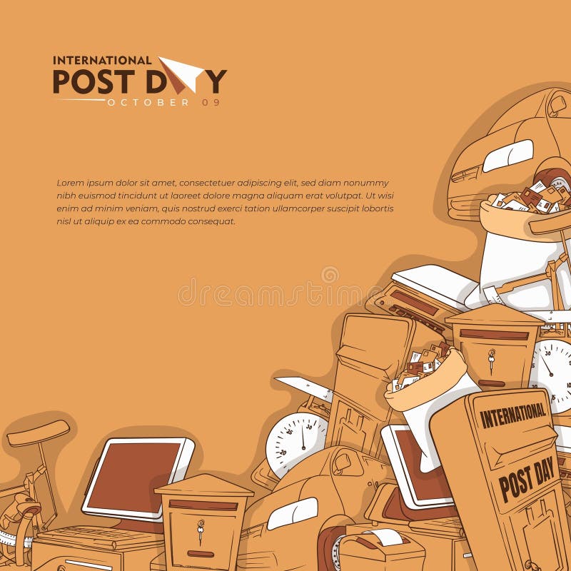 Postal Tools in Doodle Art Design for International Post Day Campaign ...