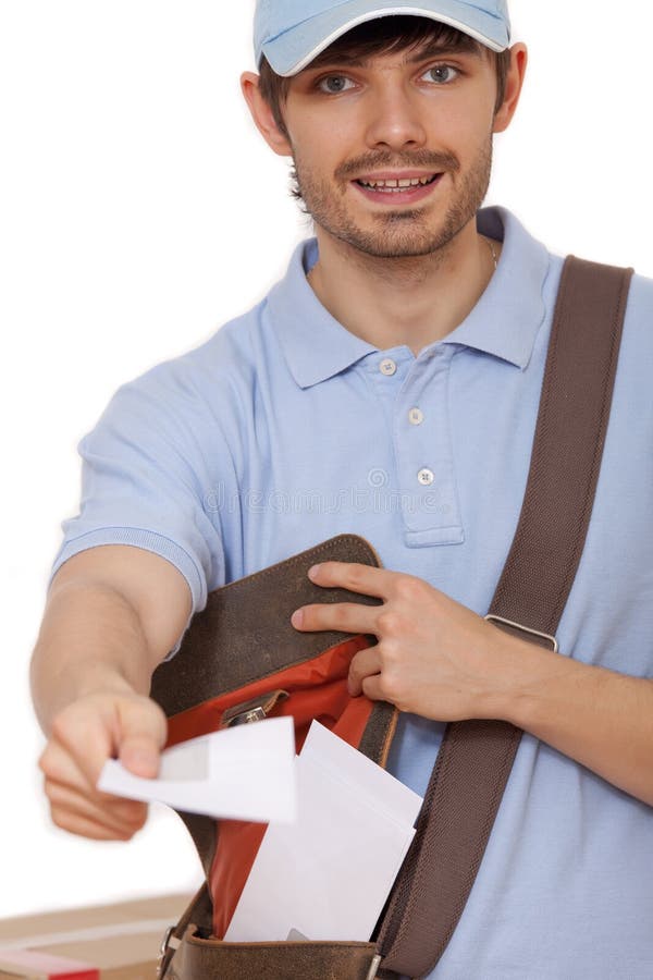 Postal worker with letters stock photo. Image of smiling - 15657580
