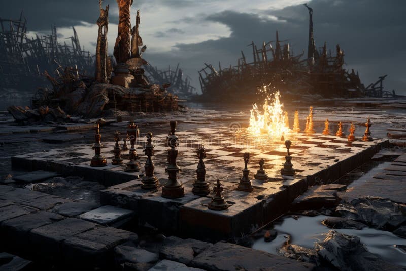 Postapocalyptic Chessboard with Pieces Made of Stock Illustration ...