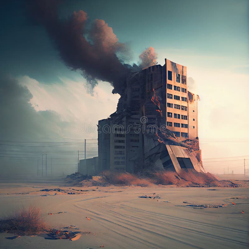 Postapocalyptic City in Aftermath of Nuclear Winter with Smoking ...
