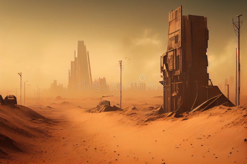 Postapocalyptic City Covered in Dust, with only the Tallest Buildings ...