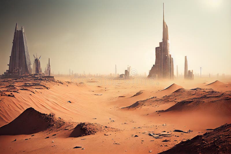 Postapocalyptic City Covered in Dust, with only the Tallest Buildings ...