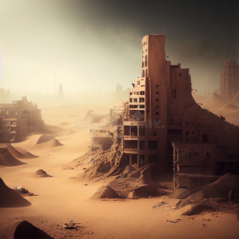 Postapocalyptic City Covered with Thick Layer of Sand and Dust Stock ...