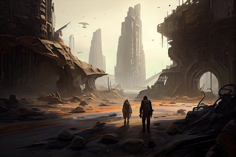 Postapocalyptic City, with Scavengers Picking through the Remains of a ...