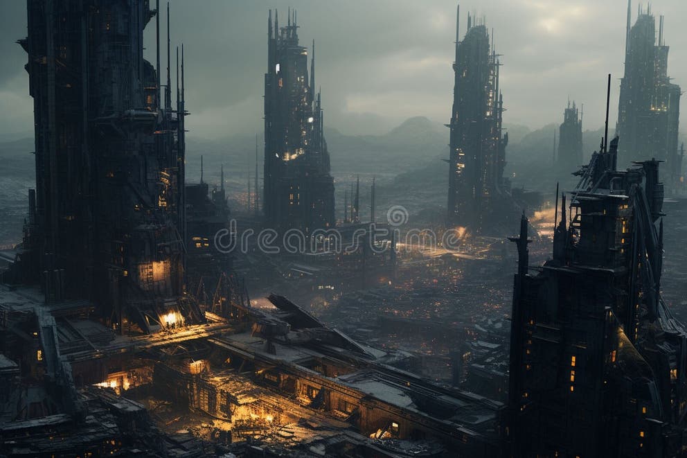 Postapocalyptic Cityscape Dominated by Colossal Stock Illustration ...