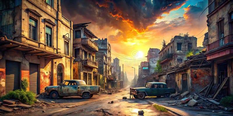 A PostApocalyptic Vision of Urban Decay a Desolate Street Scene ...