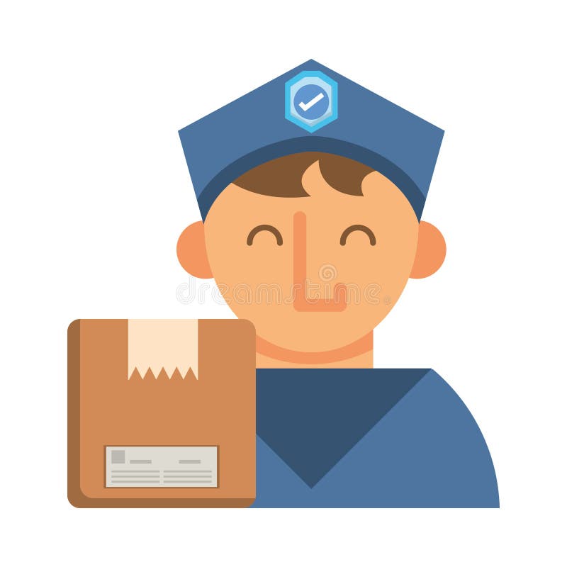 Postbote mit Faltschachtel vektor abbildung. Illustration von mann ...