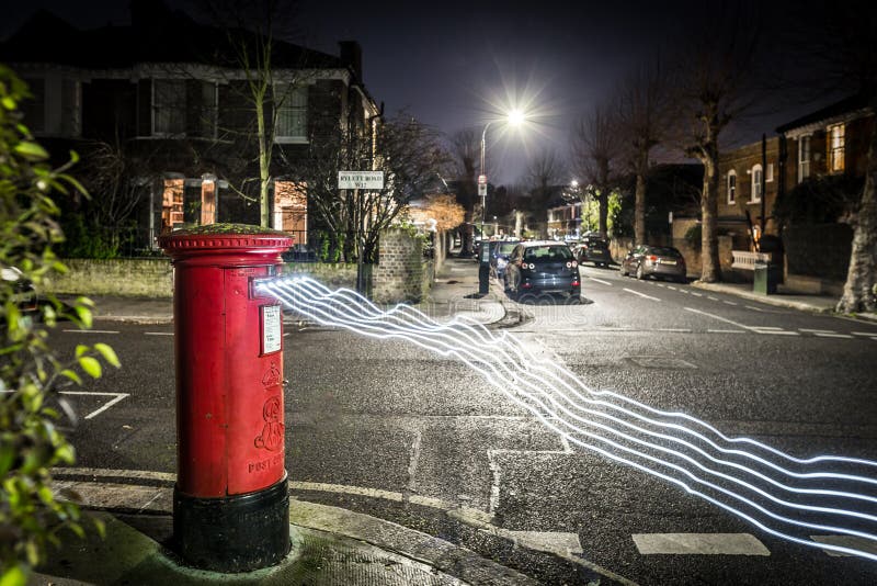 Postbox and Light Trails in London Suburb Editorial Image - Image of ...
