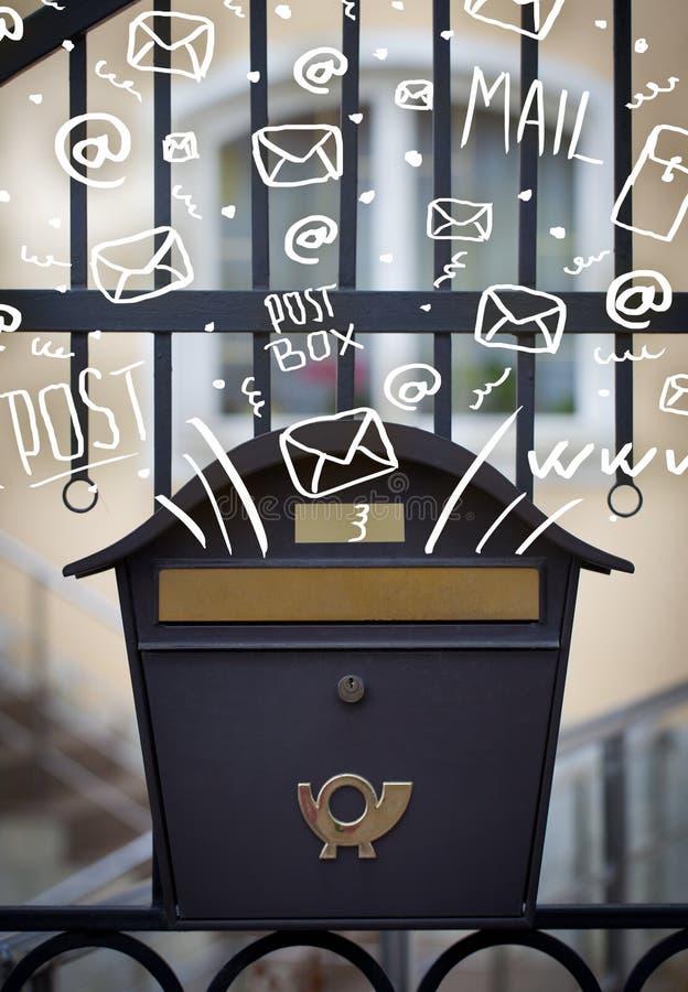 Postbox with White Hand Drawn Mail Icons Stock Image - Image of email ...