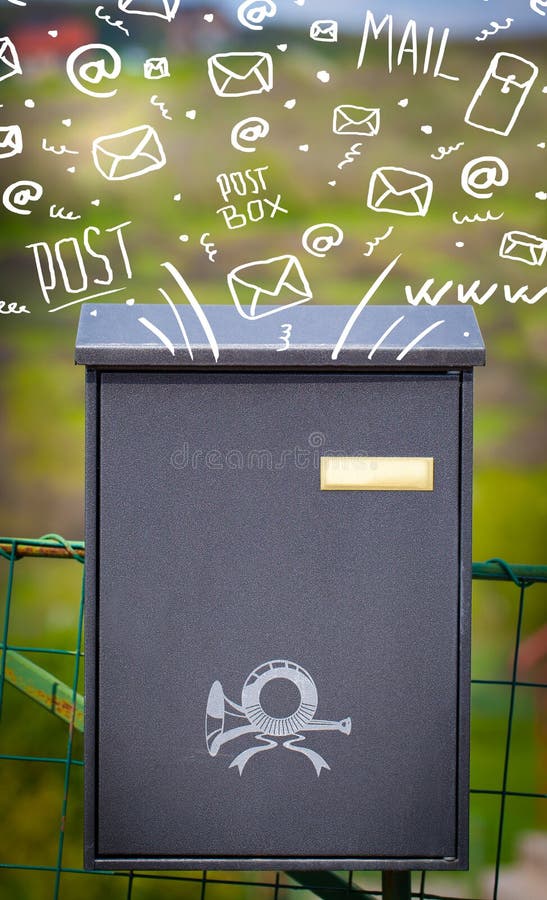 Postbox with White Hand Drawn Mail Icons Stock Photo - Image of ...