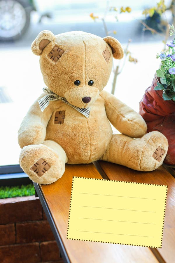 Postcard, Bear Doll and Blank Message Box Stock Image - Image of cute ...