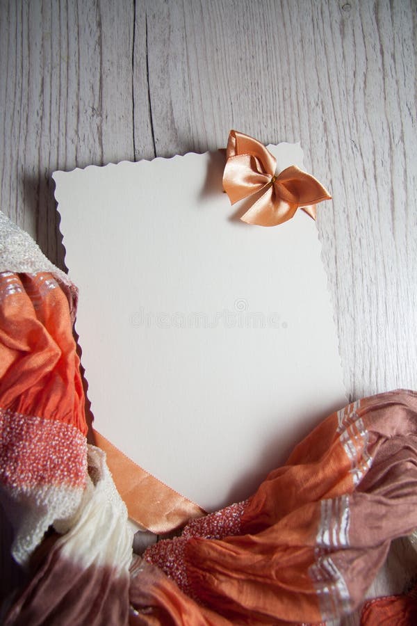 Postcard with beige bow stock photo. Image of objects - 65196490