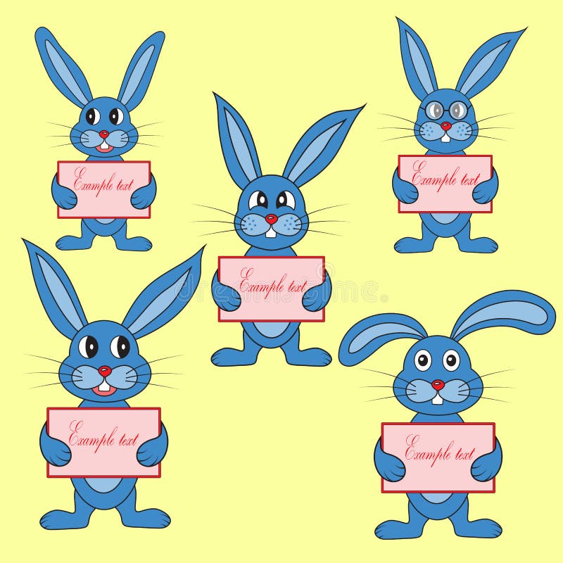 Postcard with a Blue Rabbit in Vector Stock Illustration - Illustration ...